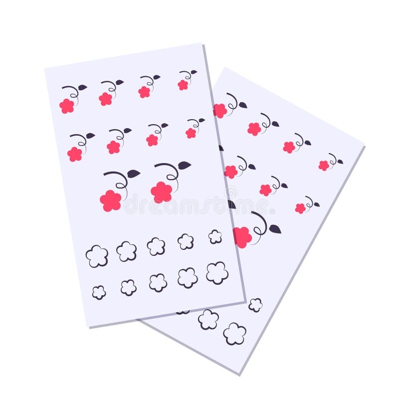 Nail Stickers on a Sheet of Paper. Pattern with Flowers for Manicure ...
