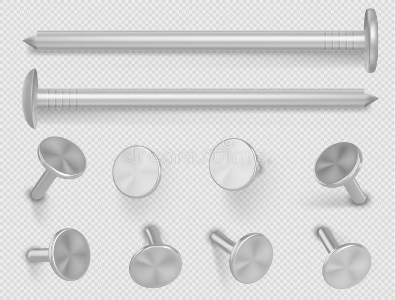 Nails Hammered into Wall, Steel or Silver Pin Heads. Realistic 3d ...