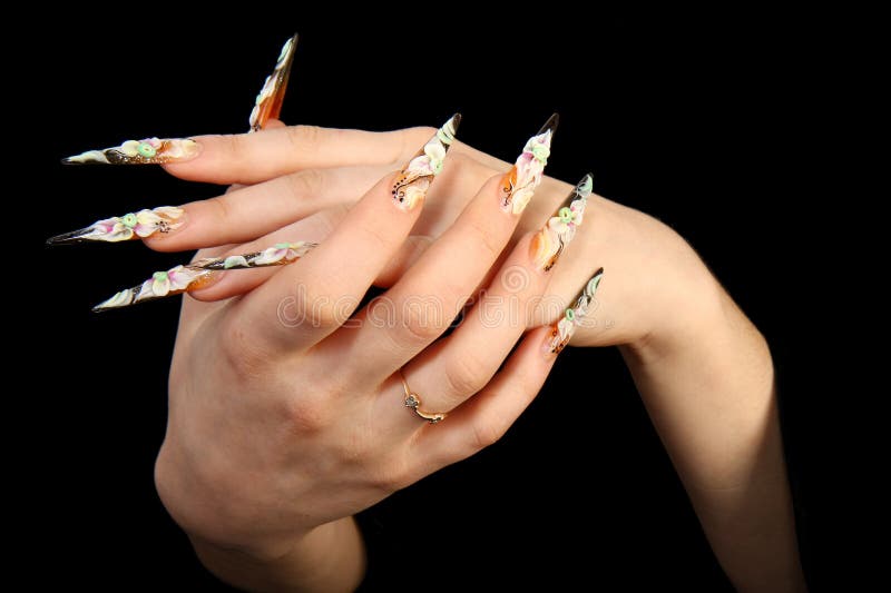 Nails Human Fingers with Long Fingernail and Beautiful Manicure Stock ...