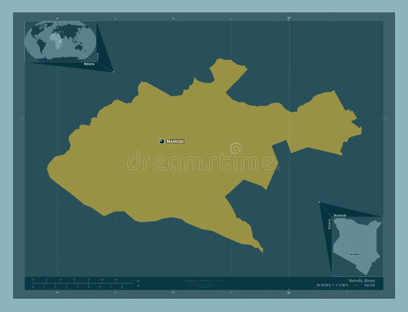 Nairobi, Kenya. Solid. Labelled Points of Cities Stock Illustration ...