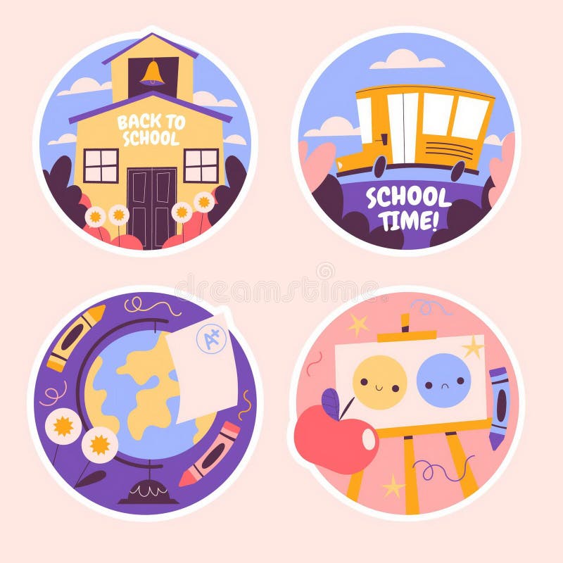 Naive Back School Vector Design Stickers Collection Stock Vector ...