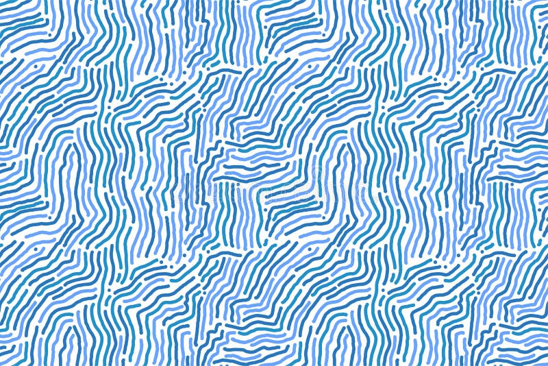Naive Blue Brutal Squiggle Seamless Pattern. Creative Abstract Doodle Style Drawing Print for ...