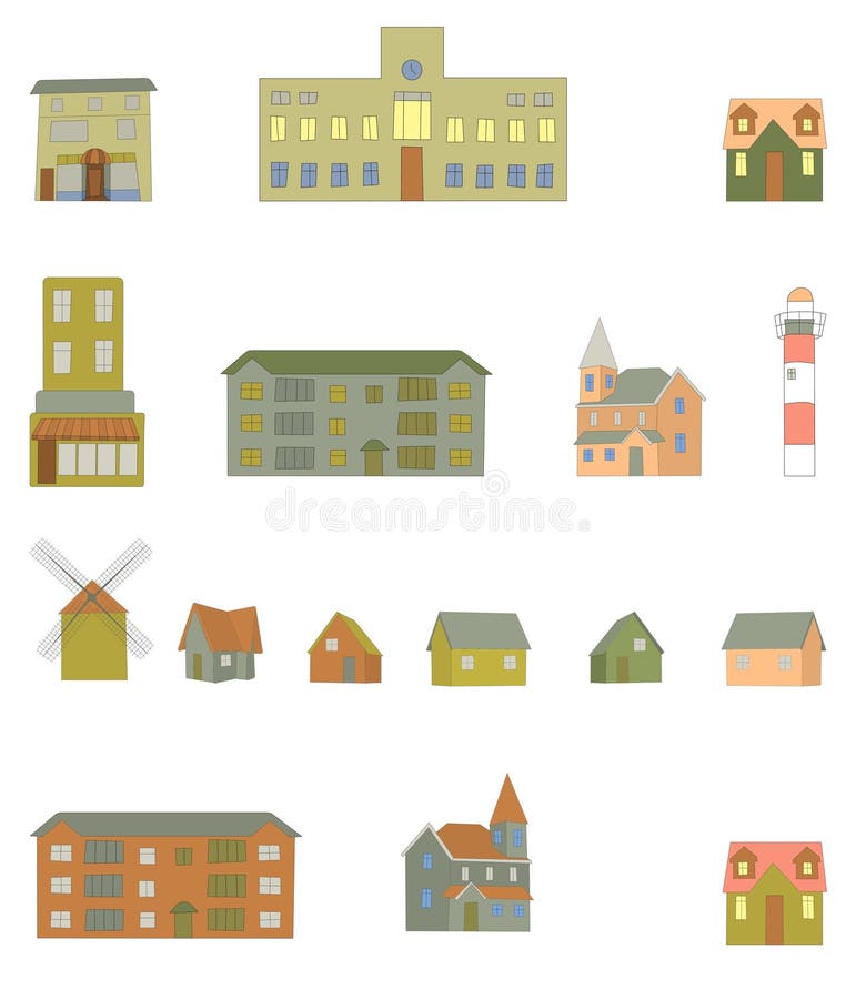 Naive City Creator Set for Nursery Map. Cute Houses, Trees and Urban ...