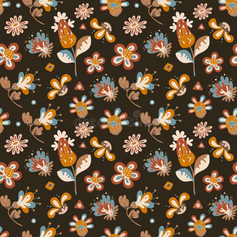 Naive Folk Ornament with Absurd Fllowers Seamless Pattern Stock ...
