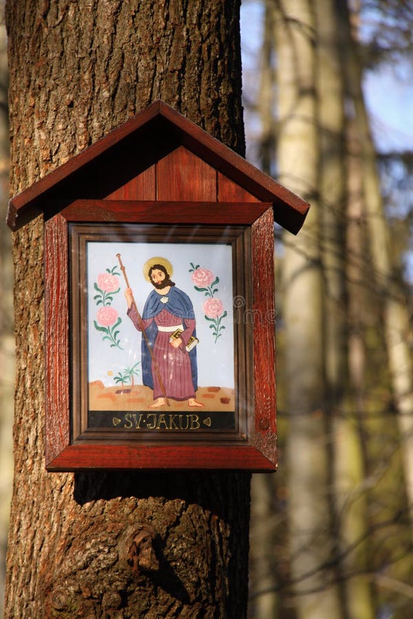 Naive Picture of Saint Jacob on the Tree Trunk Stock Photo - Image of ...