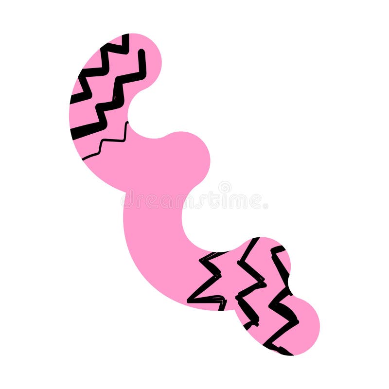 Naive Pink Squiggle with Black Abstract Pattern Hand Drawn Doodle Lines ...