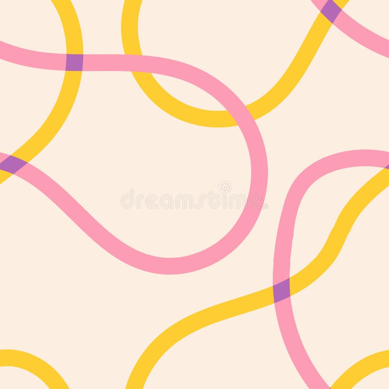 Naive Seamless Squiggle Pattern with Bright Pink and Yellow Wavy Lines ...