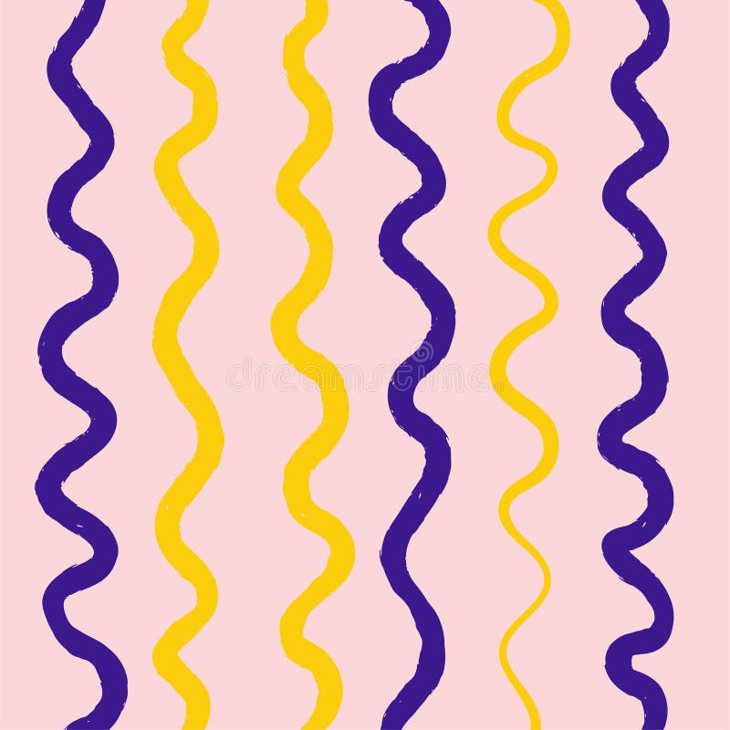 Naive Squiggle Pattern with Bright Green, Yellow, Pink and Blue Wavy ...