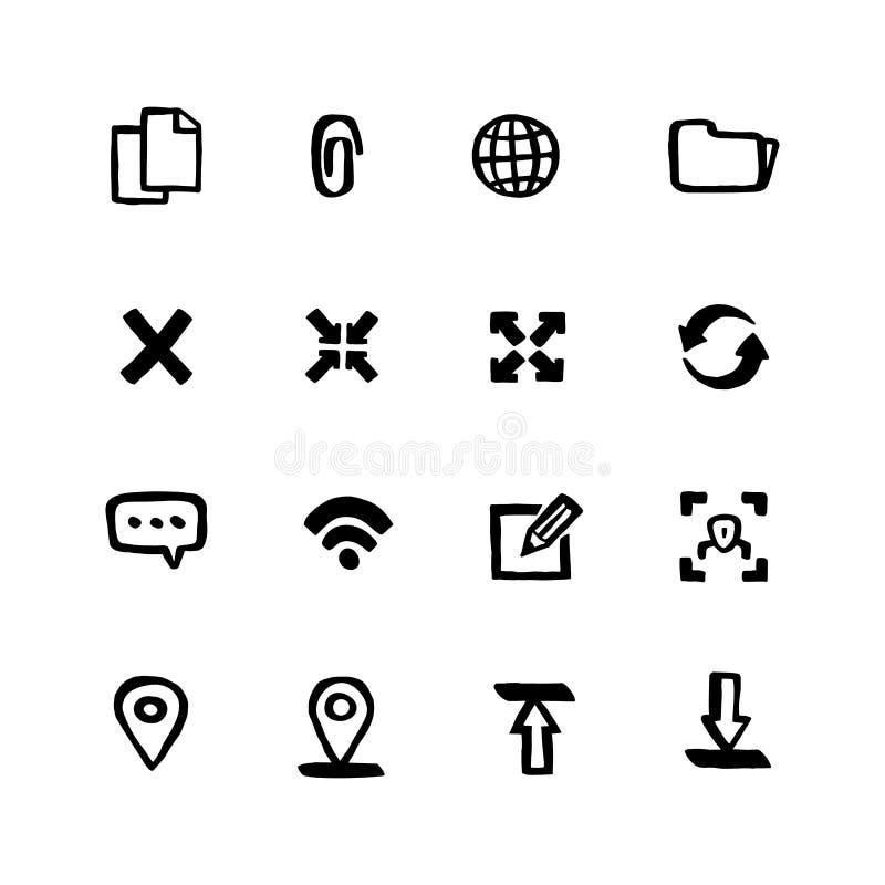 Naive Style Web Icon Set. Web and Mobile UI Doodle Ink Style Set of ...