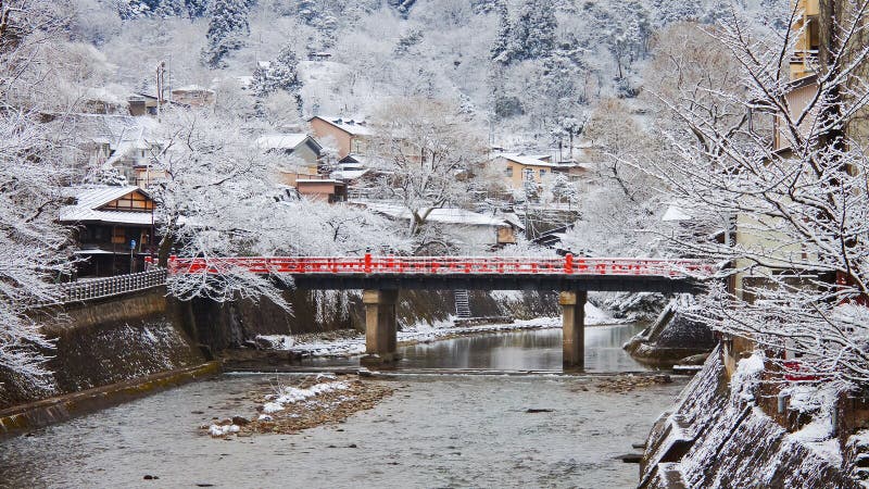 Nakabashi Bridge in Takayama Stock Image - Image of asia, snow: 27504223