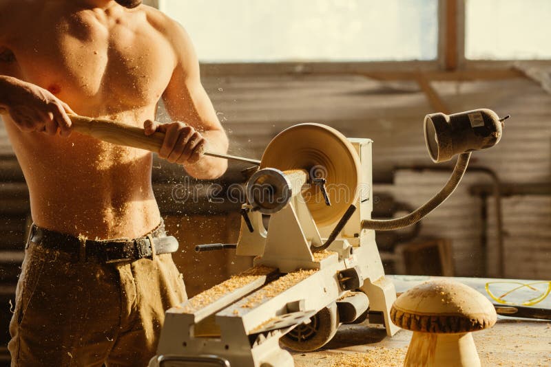 Wood Lathe. Carpenter Lathing Wood Stock Image - Image of manufacturing ...