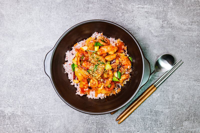 Nakjideopbap, Korean Style Spicy Stir-fried Octopus Over Rice Stock ... Nakjideopbap, Korean Style Spicy Stir-fried Octopus Over Rice Stock ...