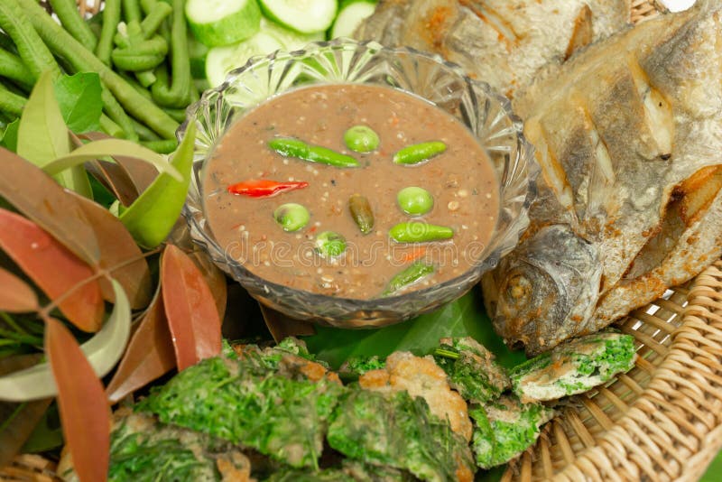 Nam Prik Kapi with Fresh Vegetable and Fried Fish Stock Photo - Image ...