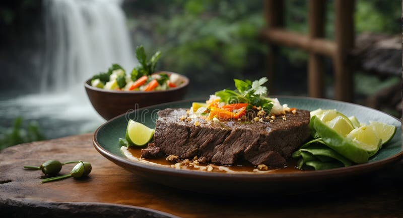 Nam Tok Waterfall Beef on Plate Juiciness and Richness Stock Photo ...