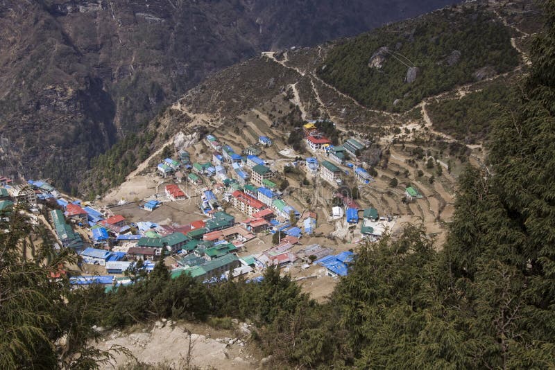 Namche Bazaar Everest Region Nepal Stock Photo - Image of trekking ...