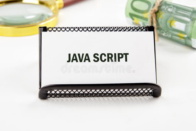 Java Script Displayed on a Name Card with Currency Notes and a ...