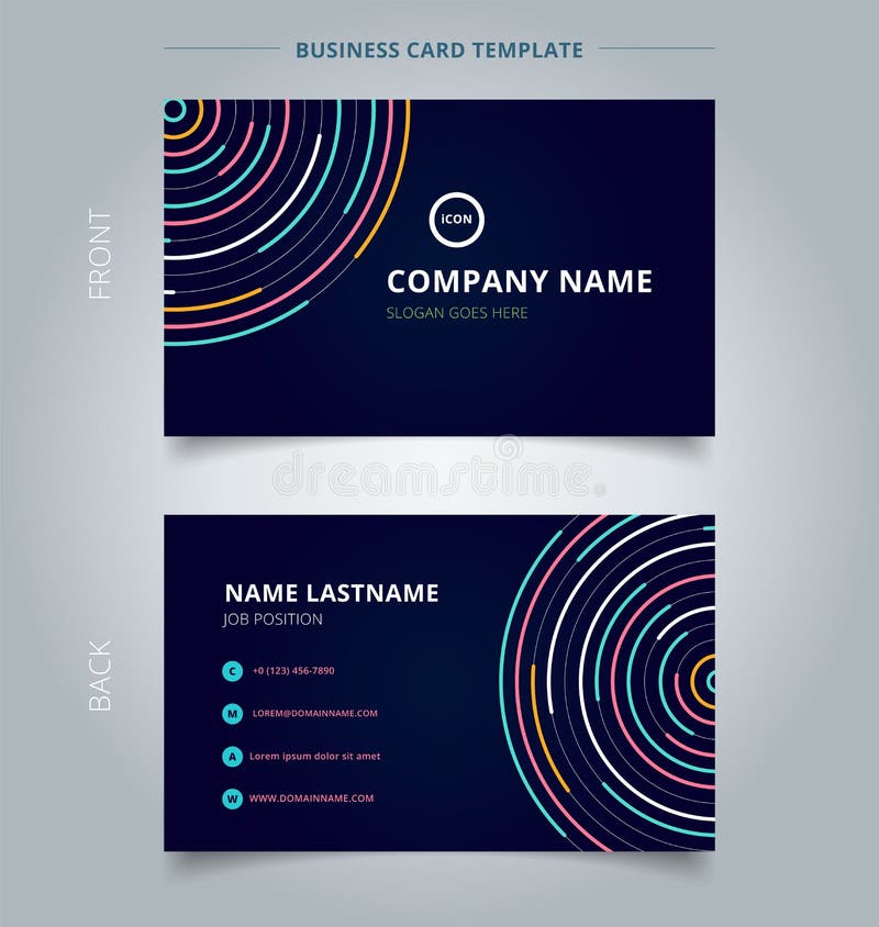 Name Card Template Abstract Colorful Lines Bright Circles Pattern on ...