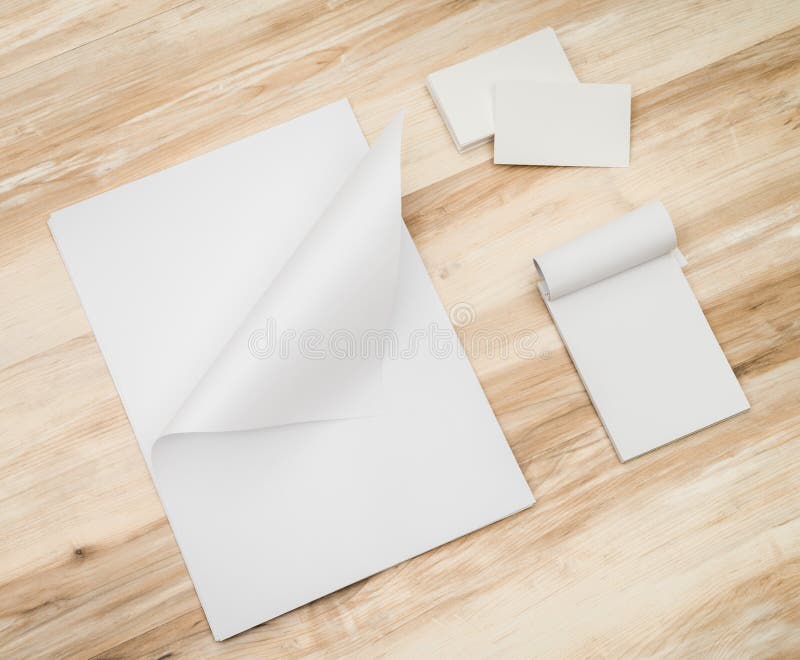 Name Card and White Template Paper on Wooden Background. Stock Photo ...