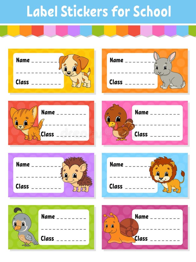 Name and Class. Back To School Labels. Set Stickers for Notebook ...