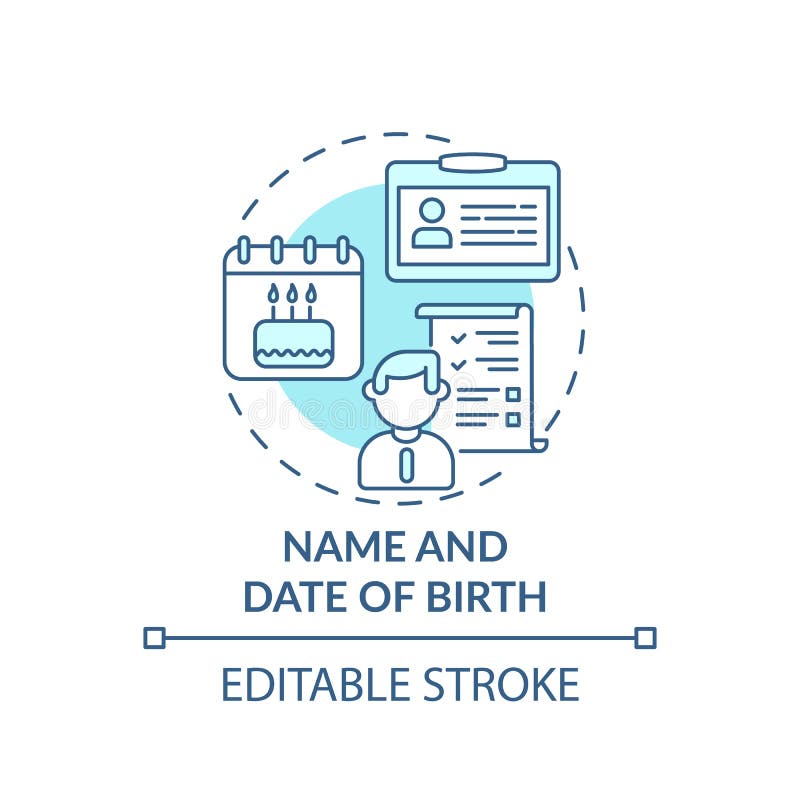 Name and Date of Birth Concept Icon Stock Vector - Illustration of ...