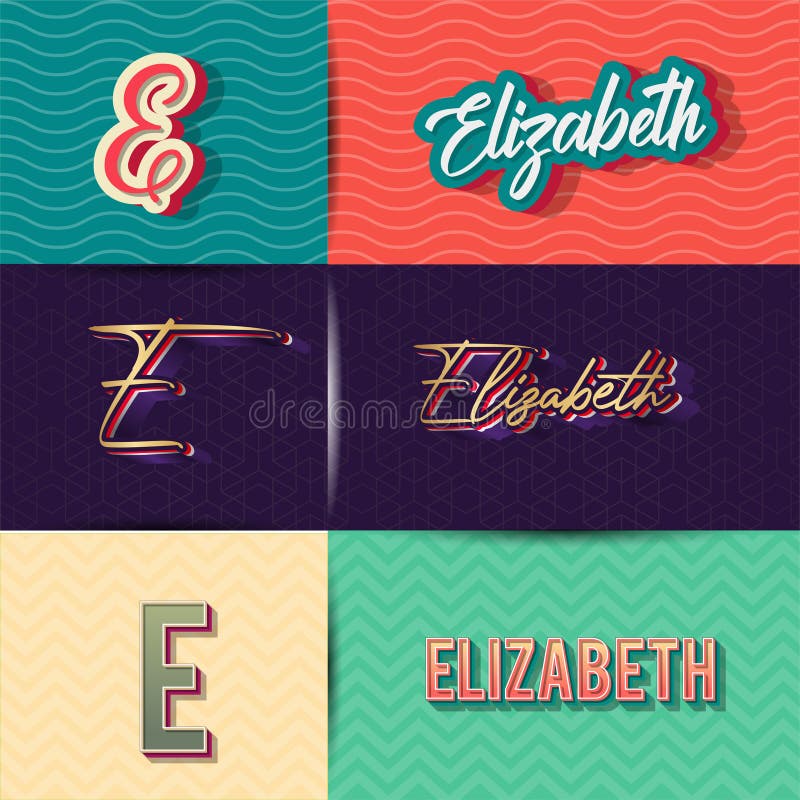 Name Elizabeth in Various Retro Graphic Design Elements, Set of Vector ...
