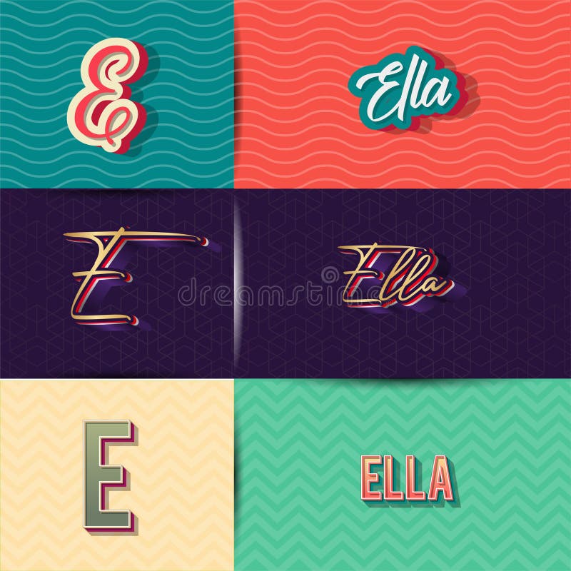 Name Ella in Various Retro Graphic Design Elements, Set of Vector Retro ...