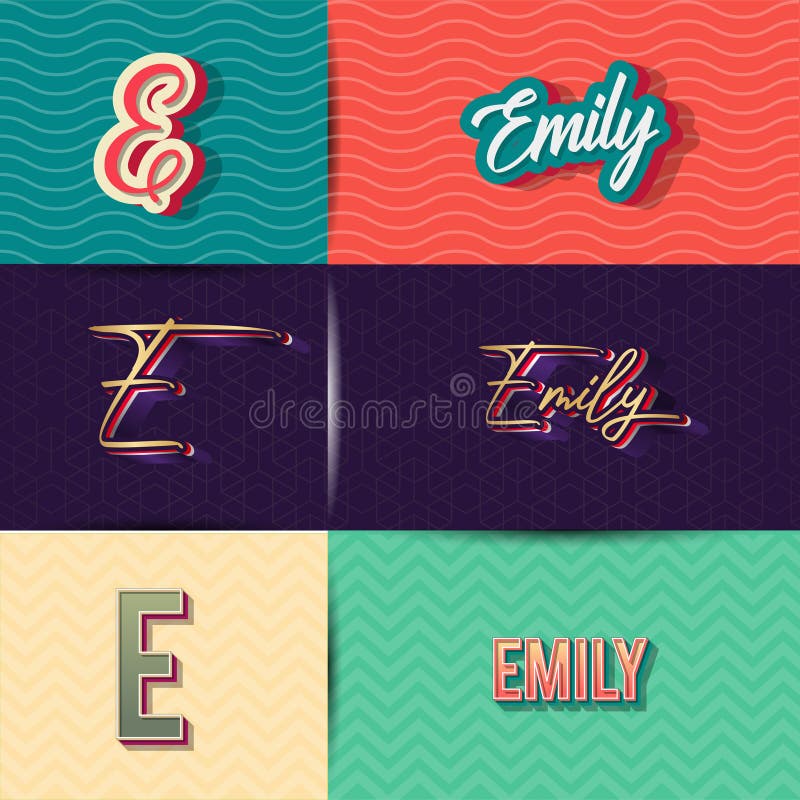 Name Emily in Various Retro Graphic Design Elements, Set of Vector ...