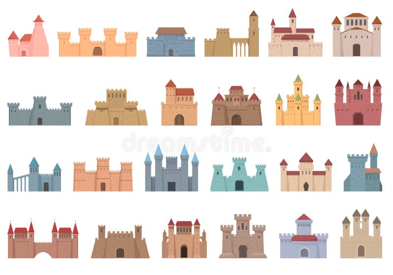 Old Castle Icons Set Cartoon Vector. Stock Vector - Illustration of ...