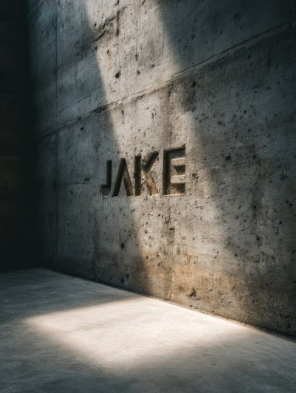 The Name JAKE Engraved in Solid Gray Concrete Wall with Dramatic ...