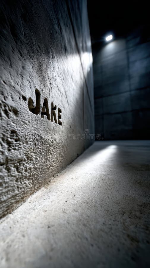 The Name JAKE Engraved in Solid Gray Concrete Wall with Dramatic ...
