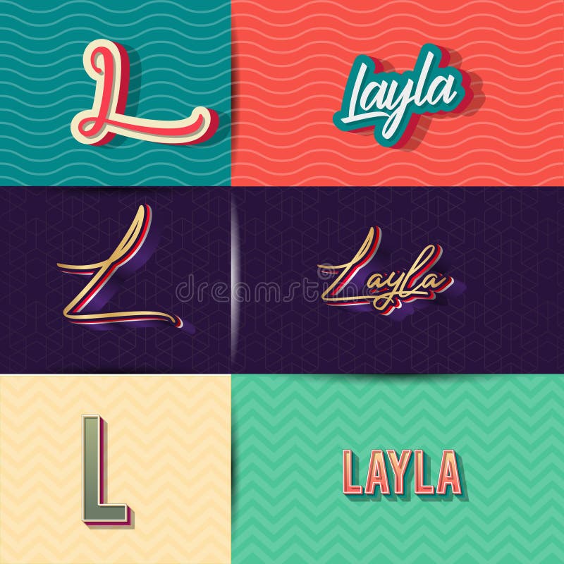 Name Layla in Various Retro Graphic Design Elements, Set of Vector ...