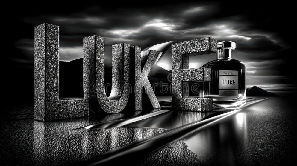 The Name LUKE Carved into Solid Granite with Deep Shadows and Rugged ...