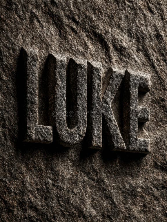 The Name LUKE Carved into Solid Granite with Deep Shadows and Rugged ...
