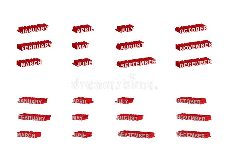 Months Names in Red 3D Extruded Perspective - Vector Stock Vector ...