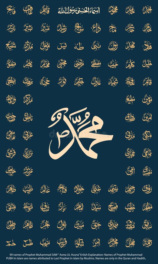 99 Names of Muhammad, Arabic Calligraphy, 99 Name of Prophet Muhammad ...