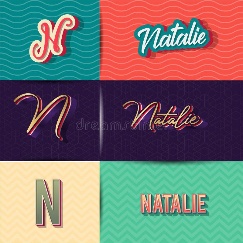 Name Natalie in Various Retro Graphic Design Elements, Set of Vector ...