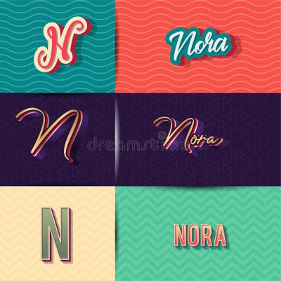 Name Nora in Various Retro Graphic Design Elements, Set of Vector Retro ...