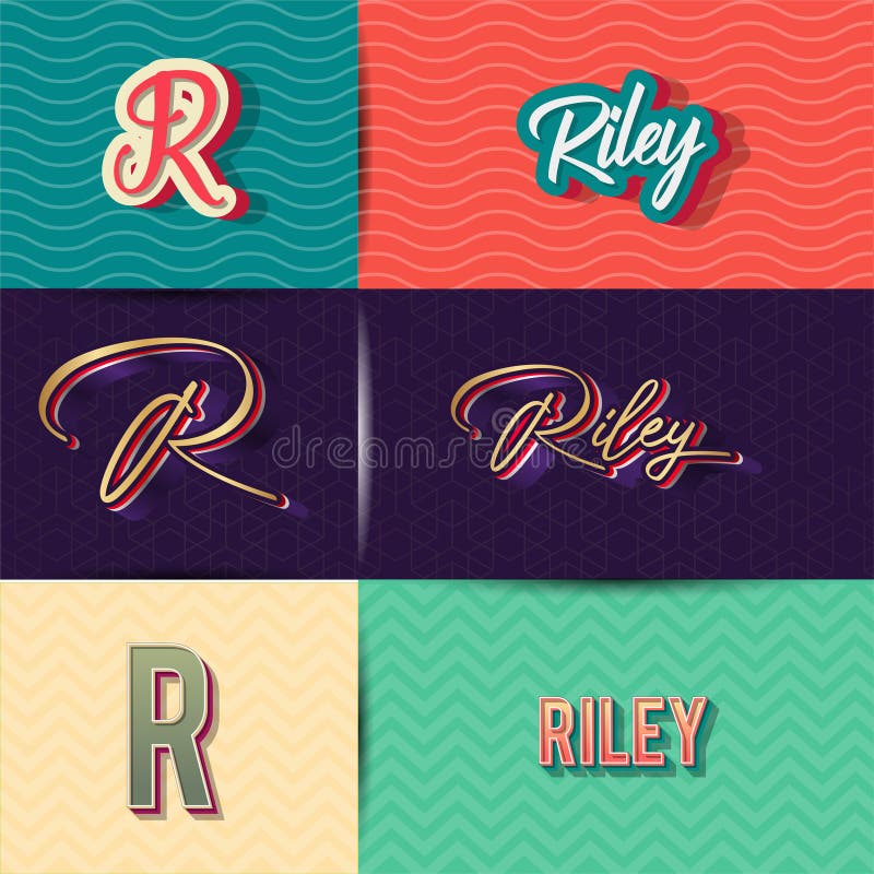 Name Riley in Various Retro Graphic Design Elements, Set of Vector ...