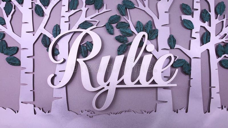 Name Rylie with Green Leaves and Birch Trees Background Stock ...