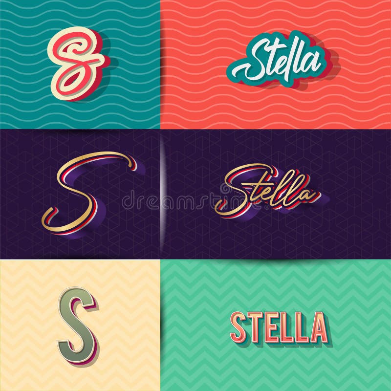 Name Stella in Various Retro Graphic Design Elements, Set of Vector ...