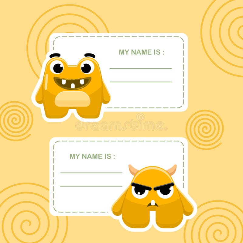 Name Tag with Orange Funny Monster Character with Friendly Face Stock ...