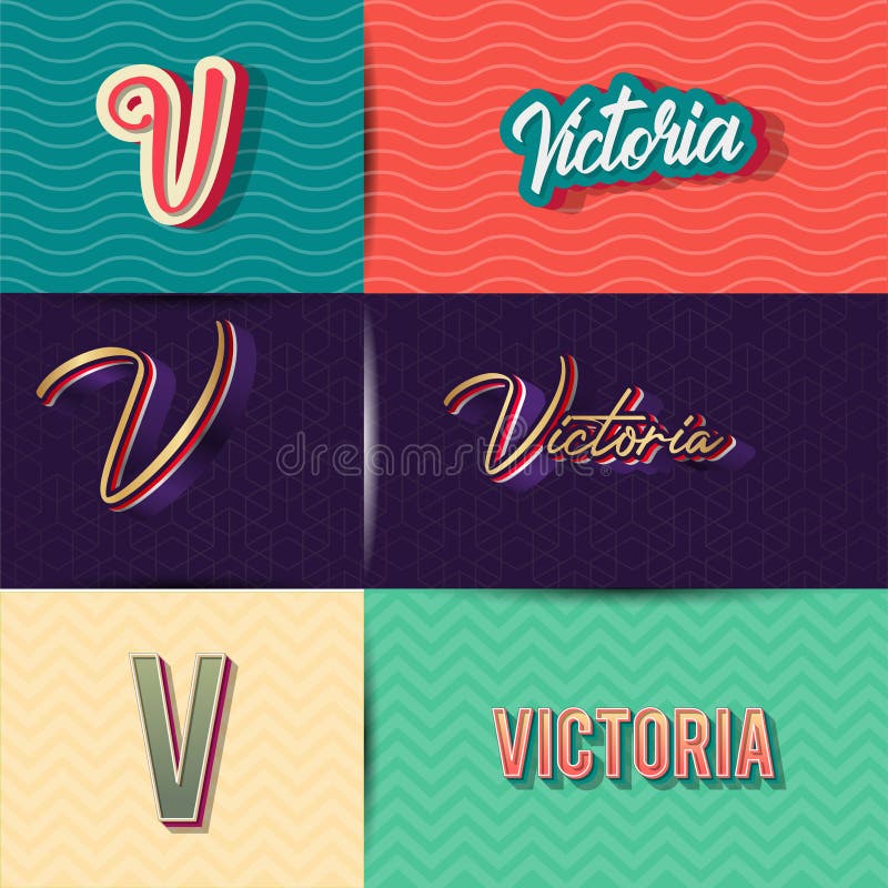 Name Victoria in Various Retro Graphic Design Elements, Set of Vector ...
