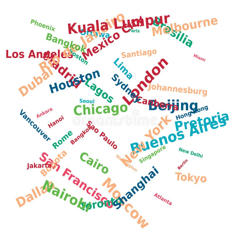 Names of the Main Capitals and Cities of the World in Different Colors ...