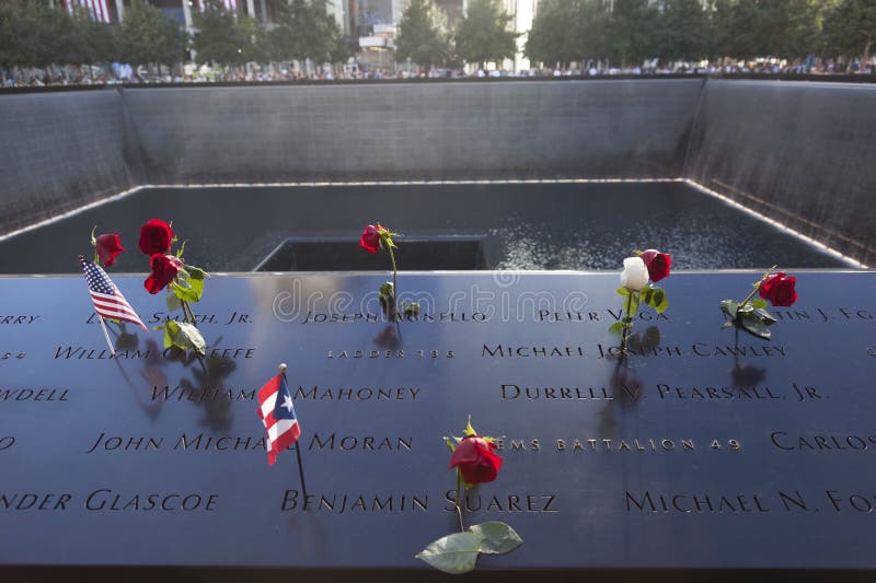 Names and Red Roses on Ground Zero Monument Editorial Stock Photo ...