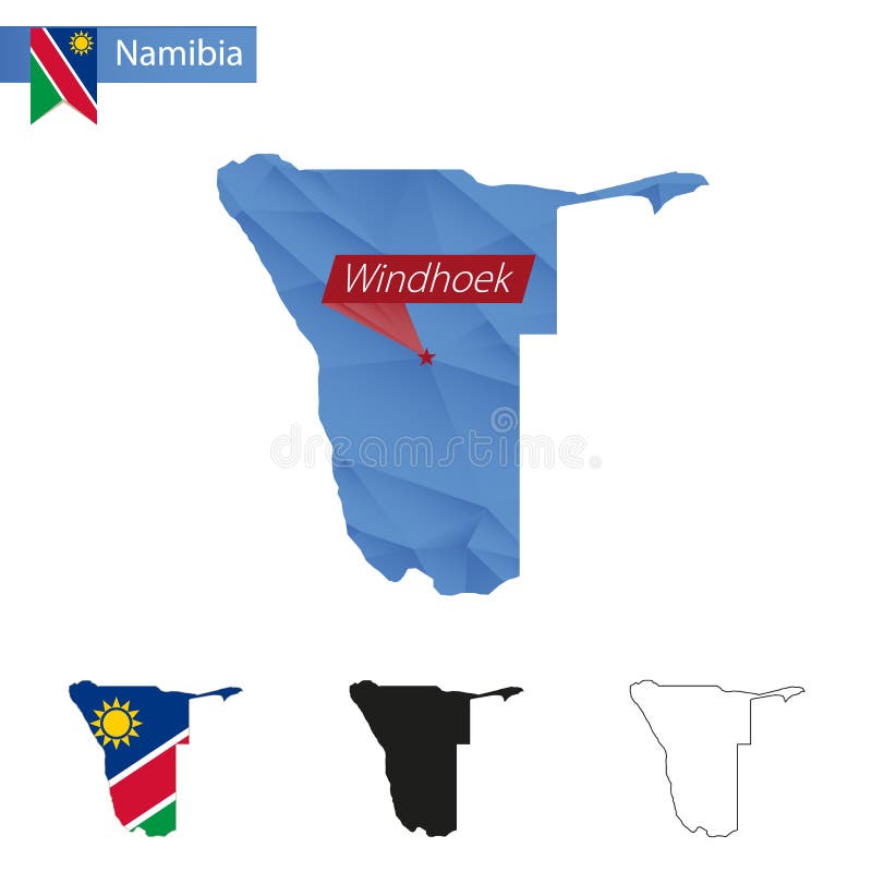 Namibia Blue Low Poly Map with Capital Windhoek Stock Vector ...