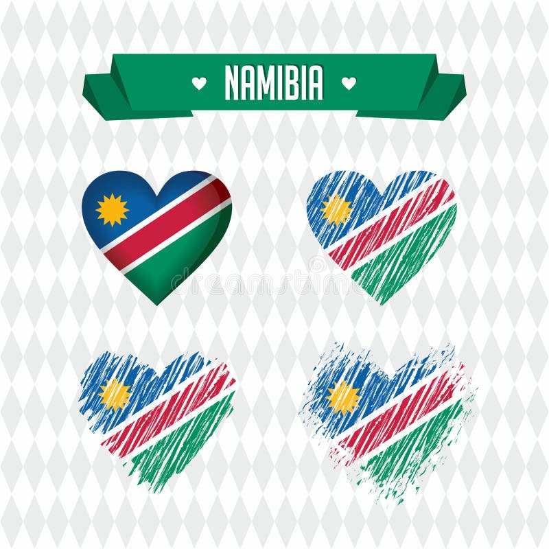 Namibia. Collection of Four Vector Hearts with Flag. Heart Silhouette ...