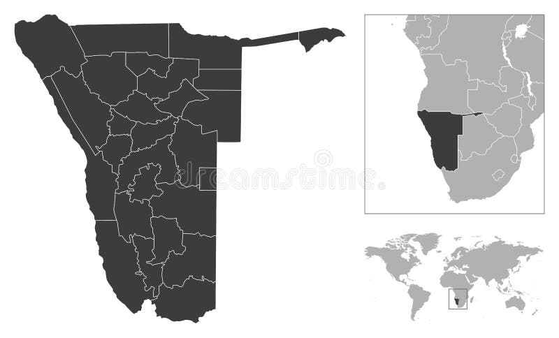 Namibia - Detailed Country Outline and Location on World Map. Stock ...