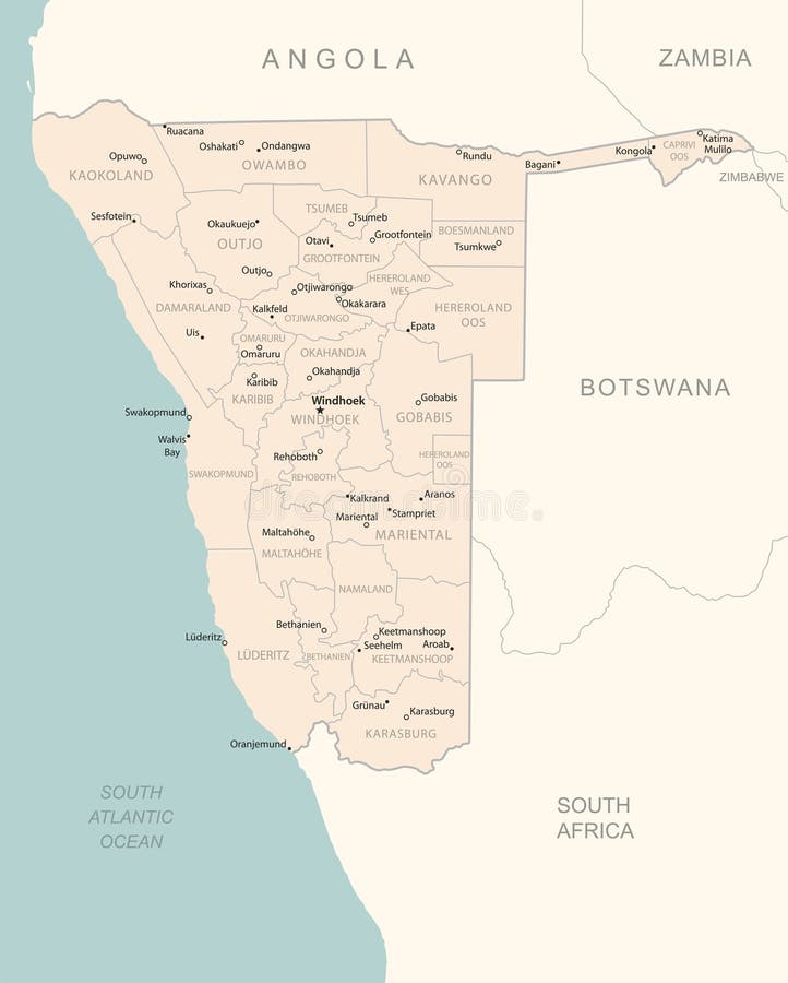 Namibia - Detailed Map with Administrative Divisions Country Stock ...