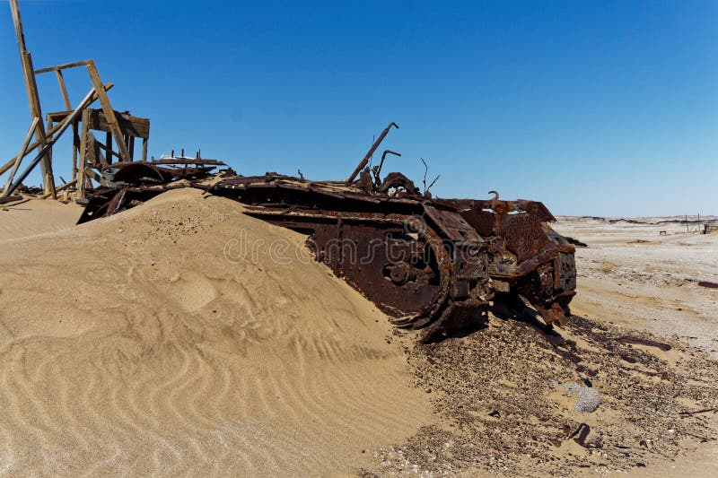 Namibia Diamond Mines - Abandoned Shed Filling with Sand. Stock Photo ...