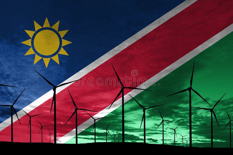 Namibia Flag Wind Farm at Sunset, Sustainable Development, Renewable ...